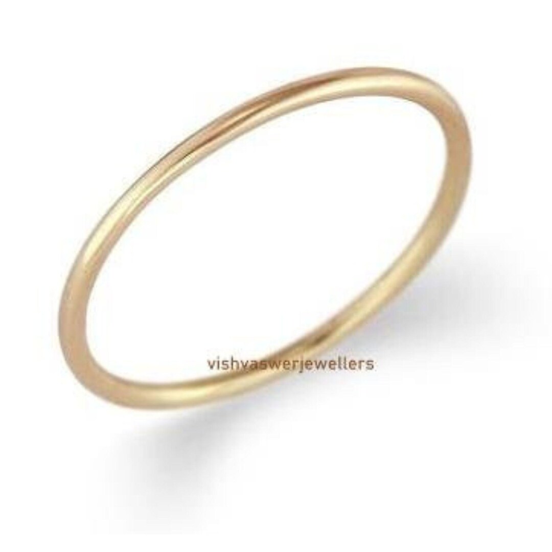 14k massiv Goldring, echter Goldring 14k Gelbgold Ring, Super dünn Stapeln, Runder Minimal ...