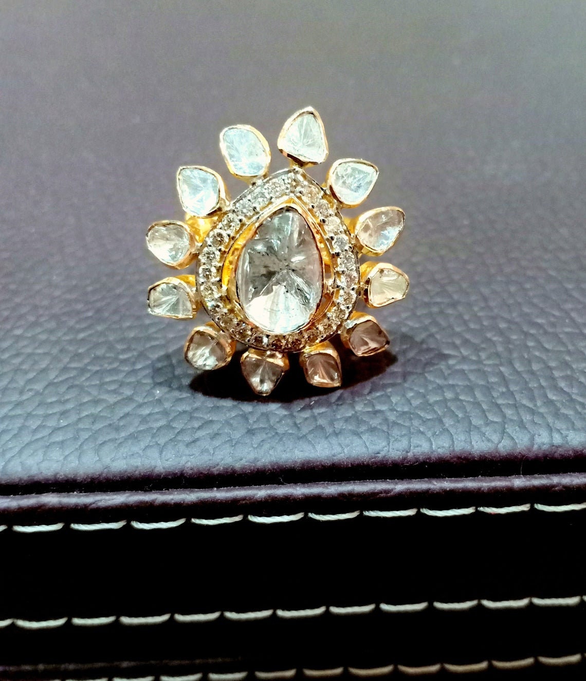 14k Gold Ring Polki Diamond Wedding Band Diamond Polki Ring Diamond ...