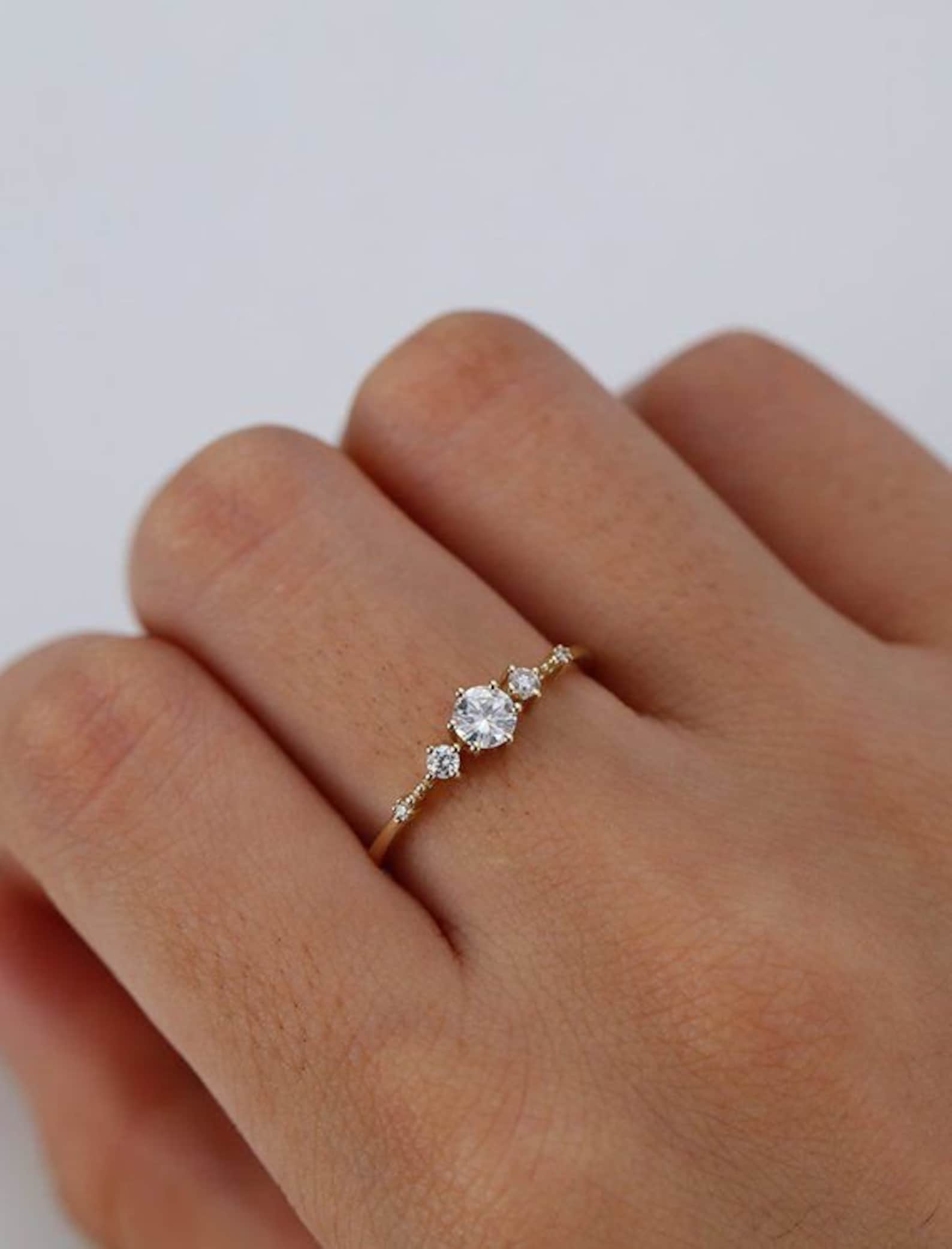 Minimalist Ring 14k Solid Gold Diamond Ring Diamond Solitaire Ring ...