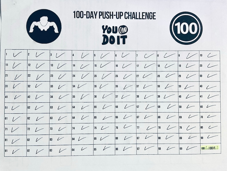 100-day Push-up Challenge Chart - Printable Fitness Tracker - Etsy