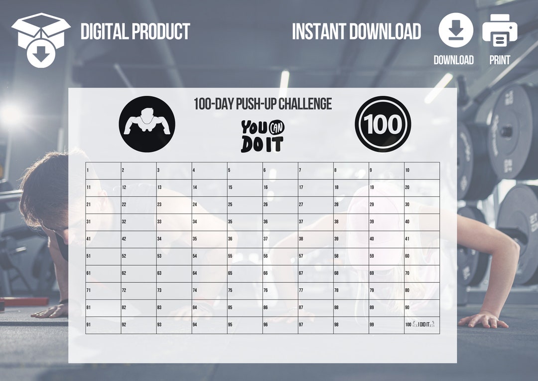 100-day Push-up Challenge Chart - Printable Fitness Tracker - Etsy