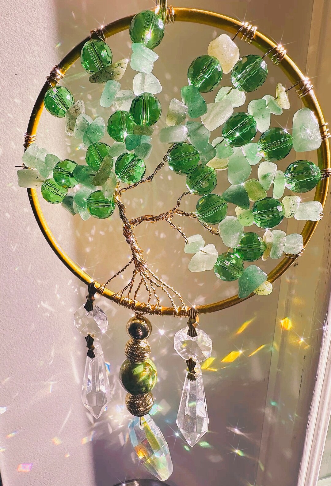 Suncatcher Tree of Life, 5inches Round, Rainbow Maker Crystal ...
