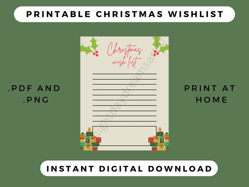 Printable Christmas Wishlist Downloadable PNG and PDF Instant Download ...