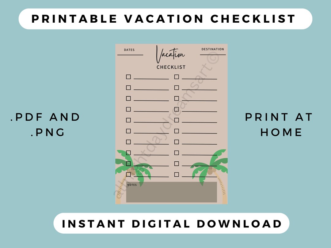 Tan Printable Vacation Checklist to Do List Vacation Planner Travel ...