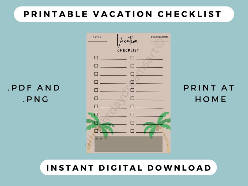 Tan Printable Vacation Checklist to Do List Vacation Planner Travel Planner Organizer Travel ...