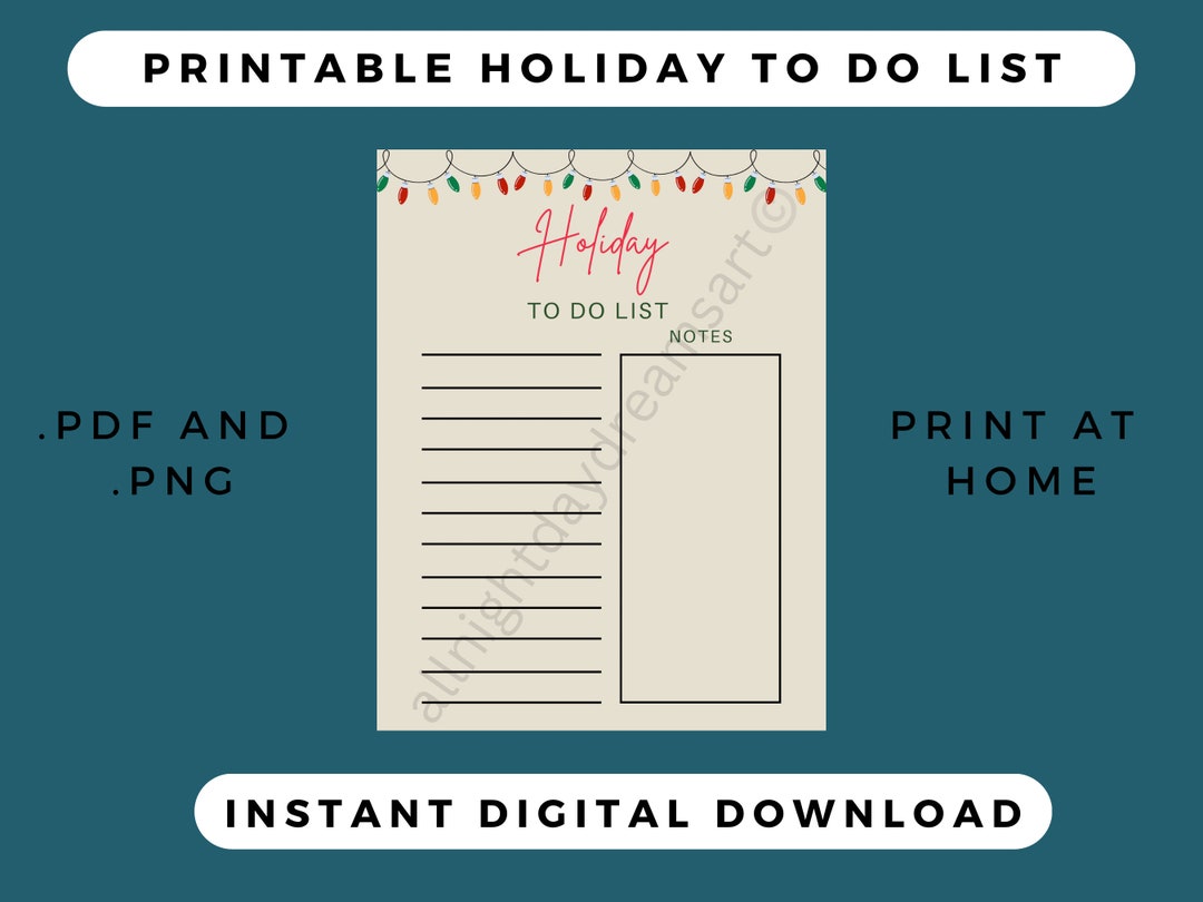 Printable Holiday to Do List Downloadable PNG and PDF Instant Download ...
