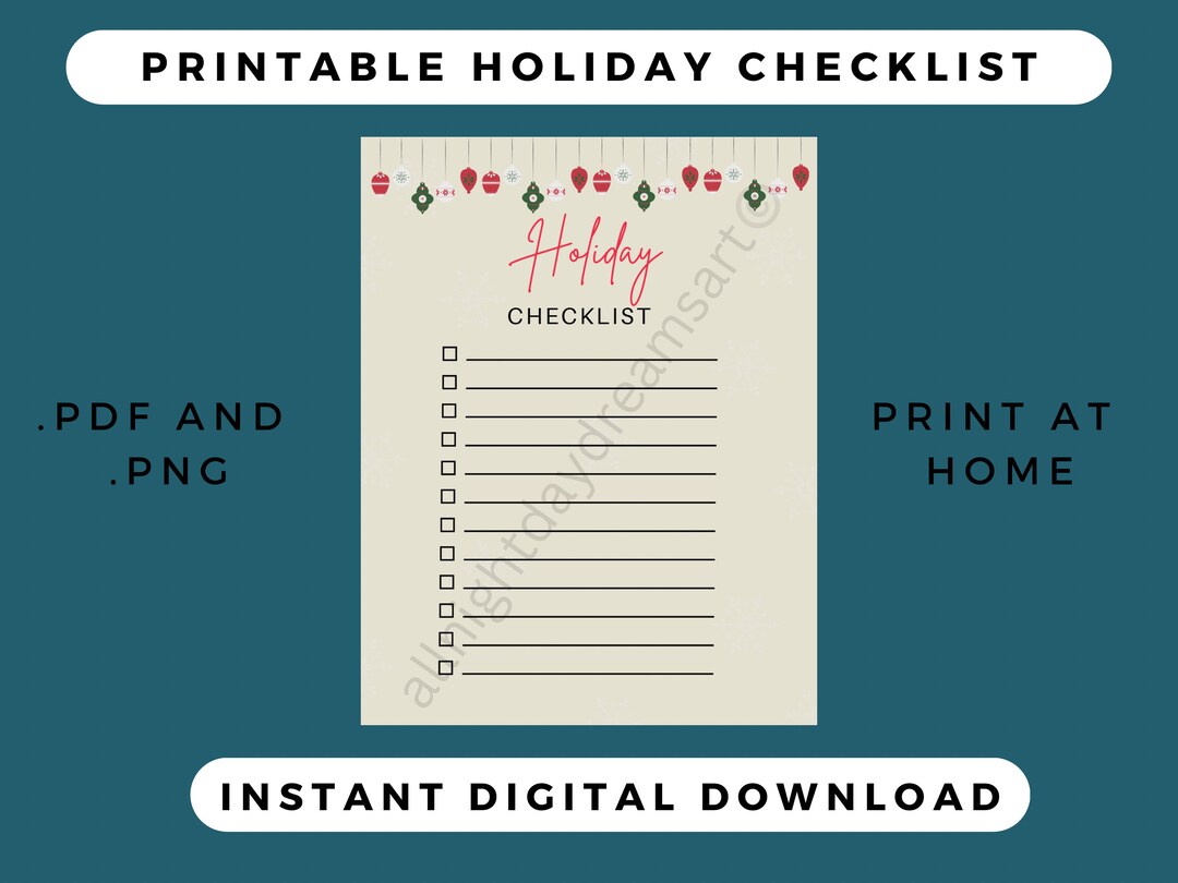 Printable Holiday Checklist (tan) Downloadable PNG and PDF Instant ...