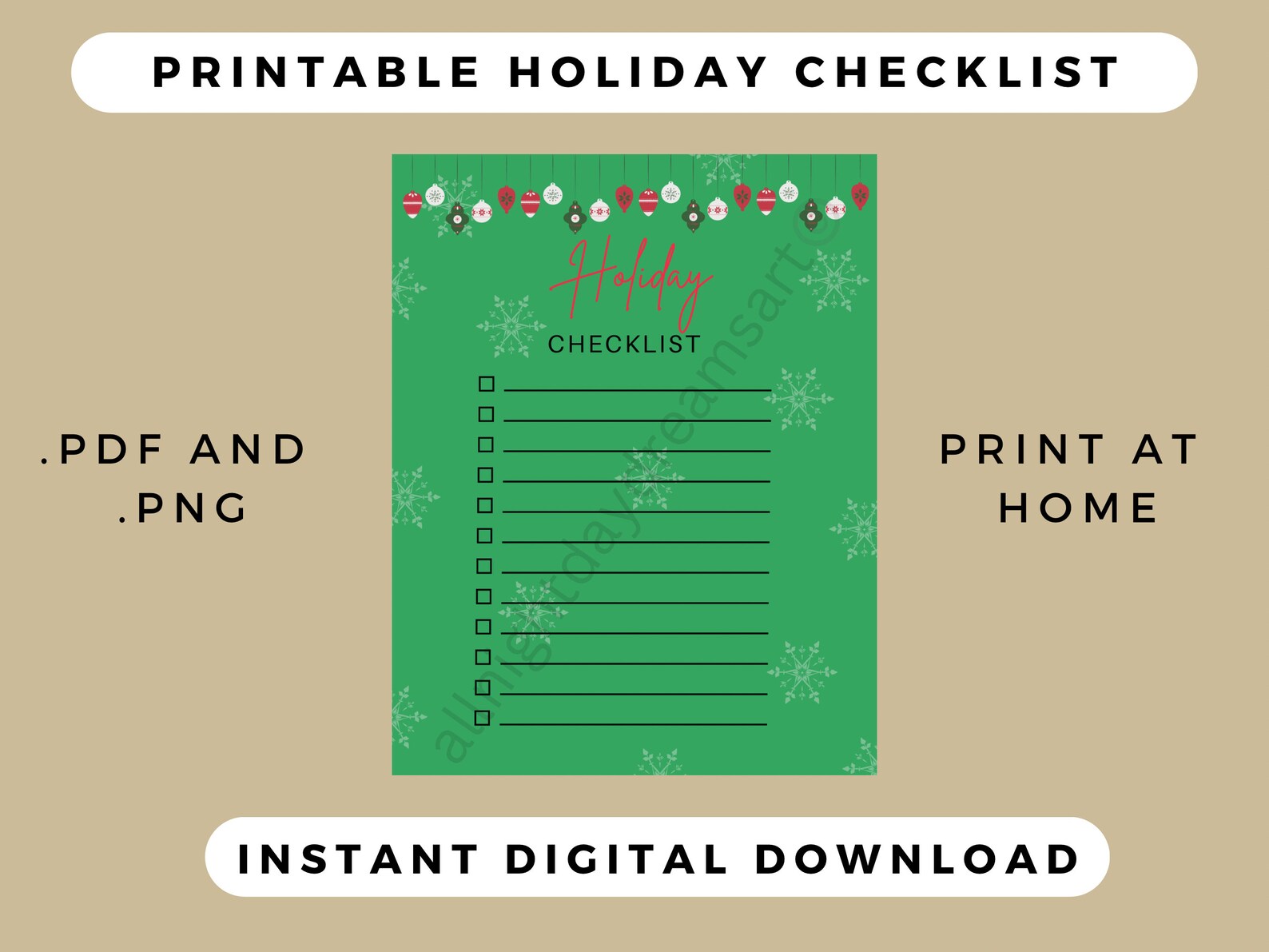 Printable Holiday Checklist green Downloadable PNG and PDF Instant ...
