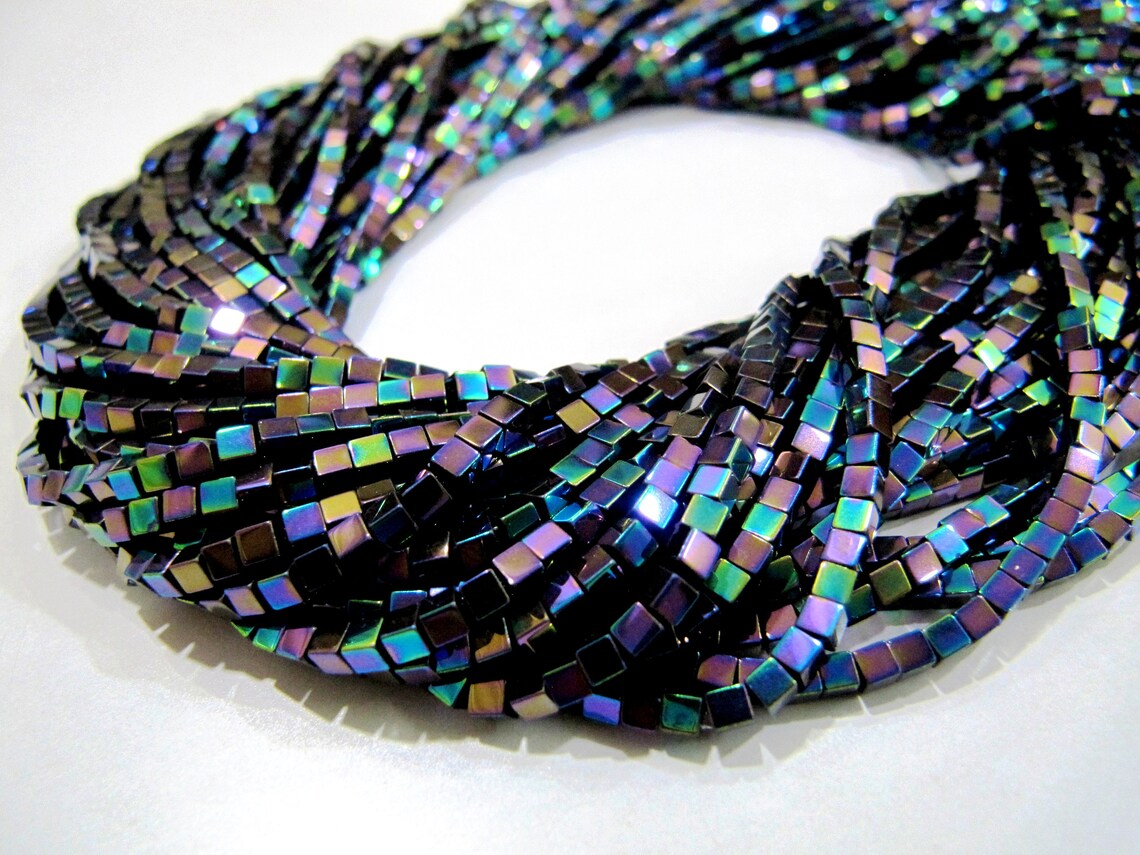 Peacock Blue Color Hematite Cube Beads Rainbow Mystic Box - Etsy