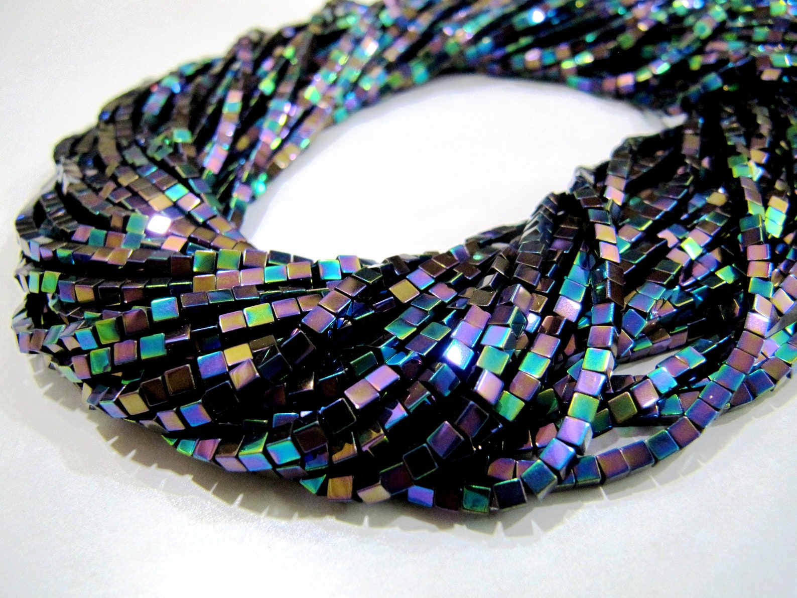 Peacock Blue Color Hematite Cube Beads Rainbow Mystic Box - Etsy