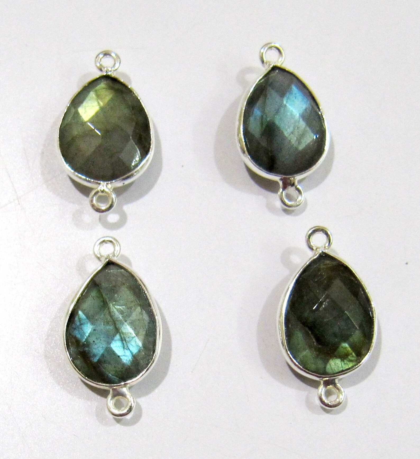 2 Pcs Set Natural Labradorite Pear Shape 10x13mm Briolette Connectors ...