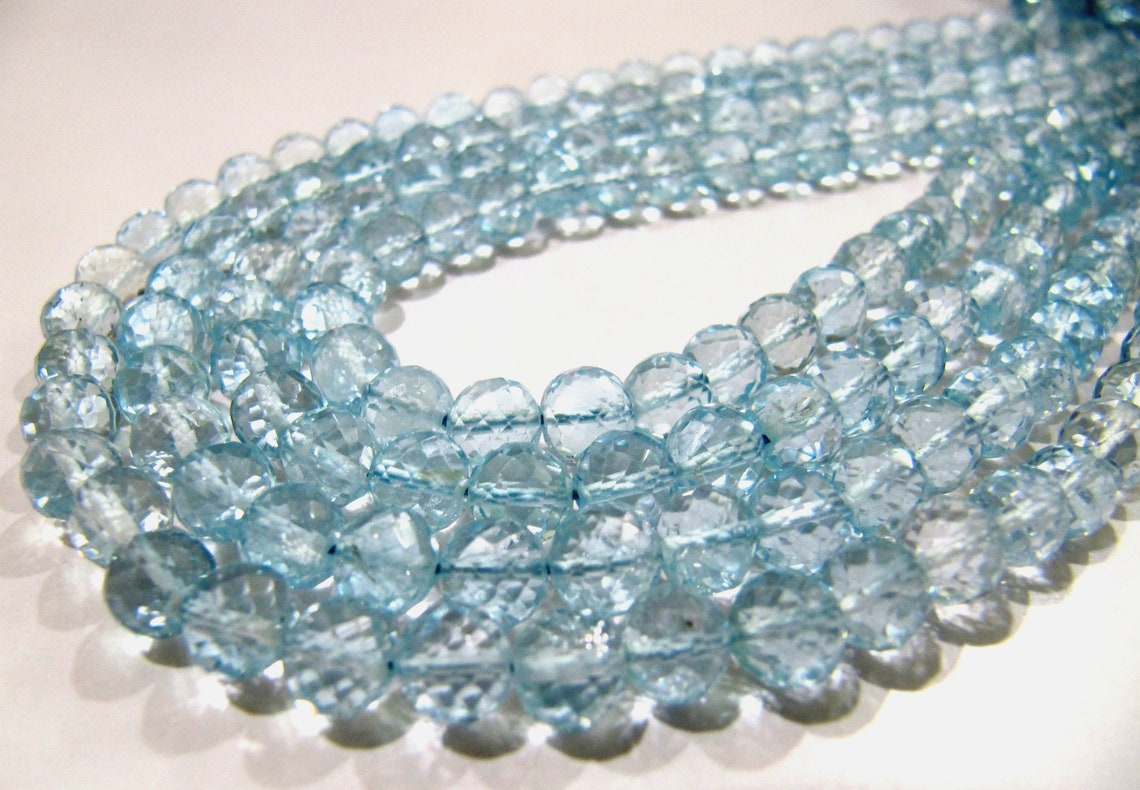 Super Fine Quality Natural Blue Topaz Faceted Round Beads Genuine Blue ...