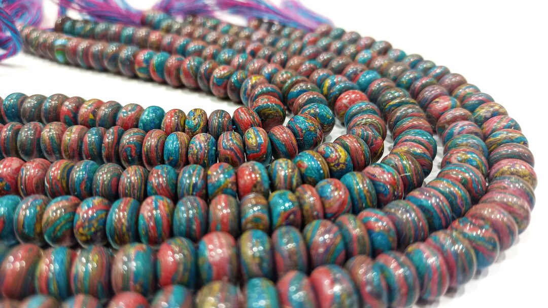 Natural Fordite Plain Smooth Rondelle 8mm Beads Strand 8 Inches Long ...