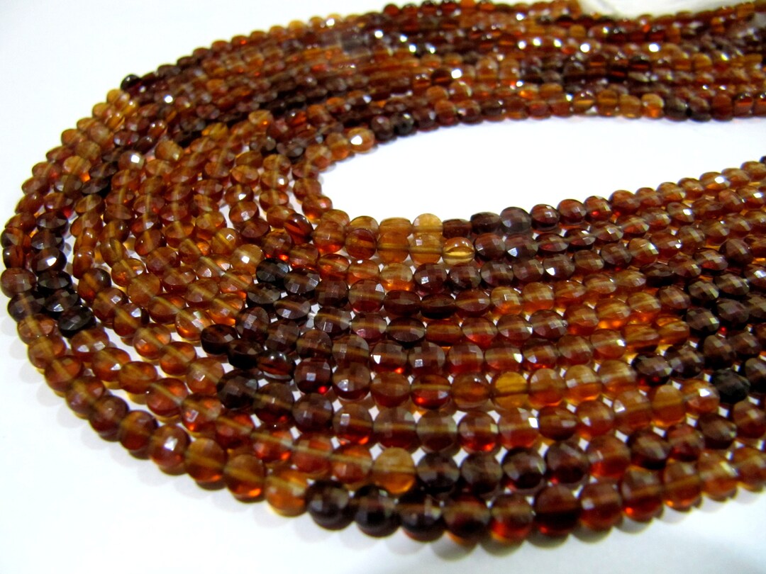 Natural Hessonite Garnet Faceted Round Coin Shape Briolette Beads Size ...