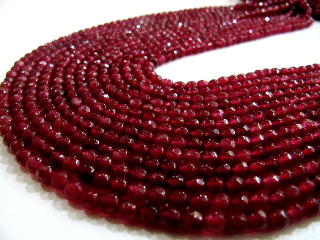 Natural Ruby Jade Round Faceted Ball Shape 4mm to 6mm Size Beads Strand ...