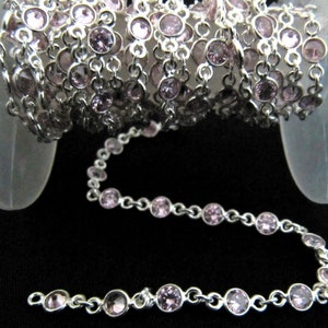 92.5% Sterling Silver Pink Round Cubic Zirconia 3mm Bezel Connector ...