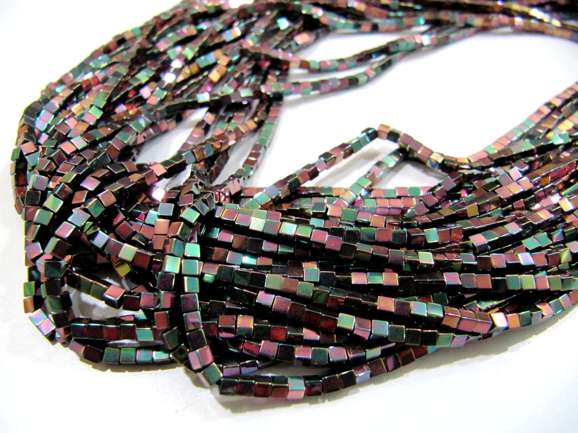 Natural Pink Mystic Color Tiny Hematite Cube Beads Box Shape Copper ...
