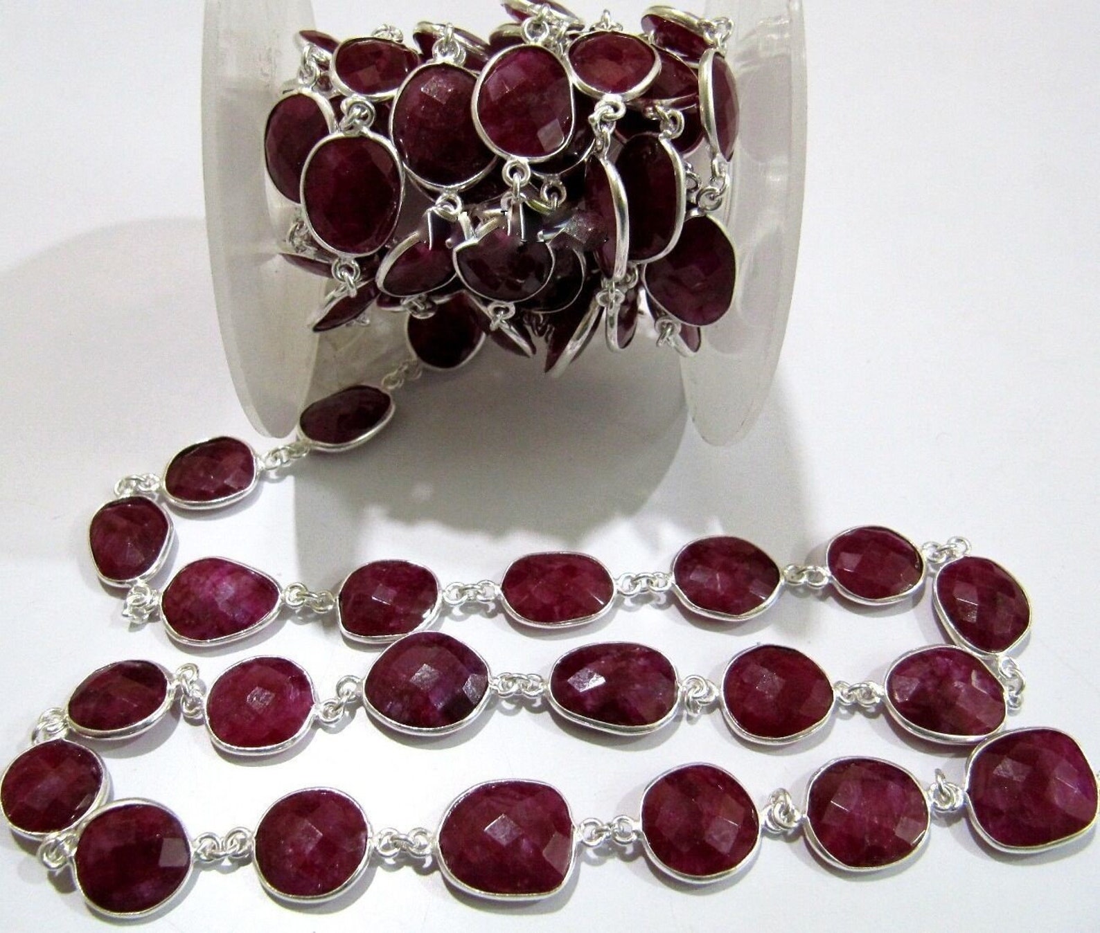 1 Foot- Ruby Uneven Shape Briolette Connector Chain / 12x15mm Approx ...