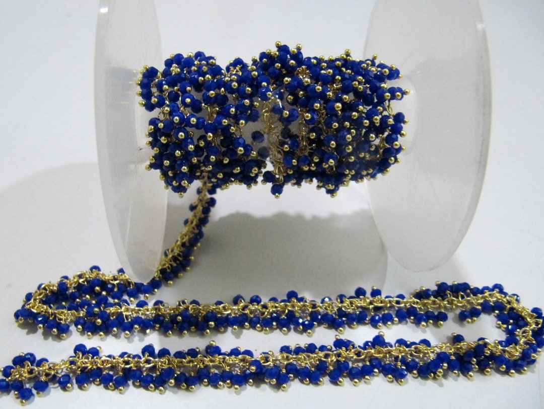 Peacock Blue Color Grape Chain, Hydro Quartz 2.5mm Beads Wire Wrapped ...