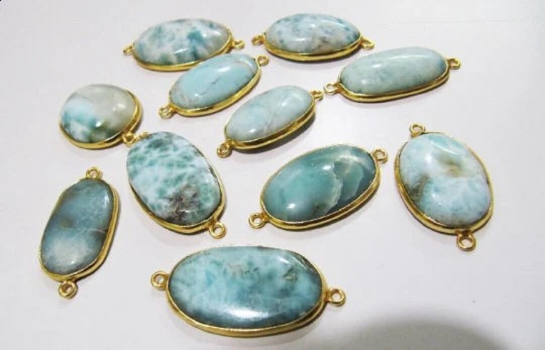 Natural Larimar Oval Shape 13*17mm Plain Smooth Bezel Connectors ...
