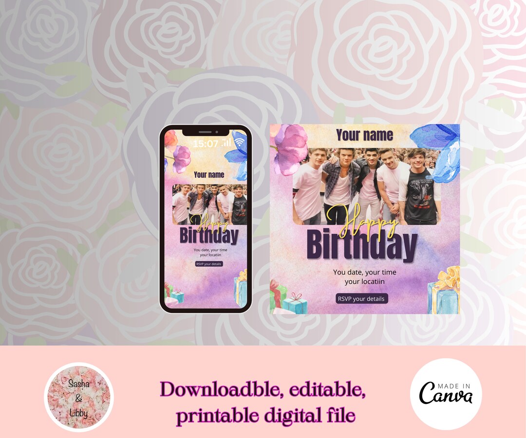 One Direction Invitation, Downloadable, Digital, Editable, Printable ...