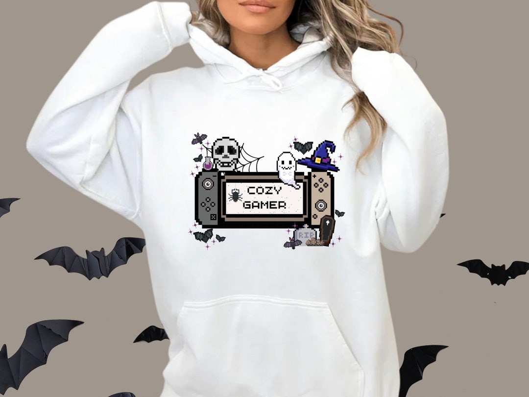 Cozy Gamer Halloween Hoodie Video Gamer Gift for Gamers Pixel Halloween ...