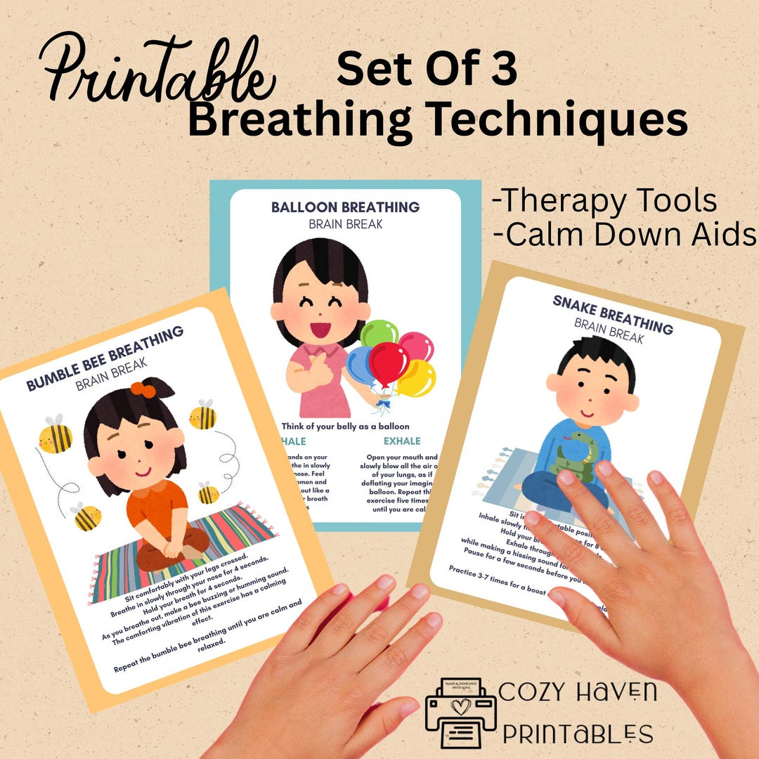 Breathing Technique Cards for Kids Set of 3 Mindfulness Calm Down Tools ...