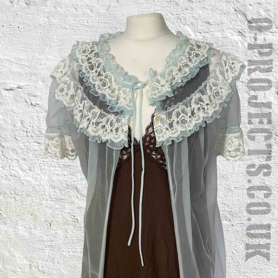 Vintage 1960s Pale Blue Sheer Peignoir Dressing Rob Gem