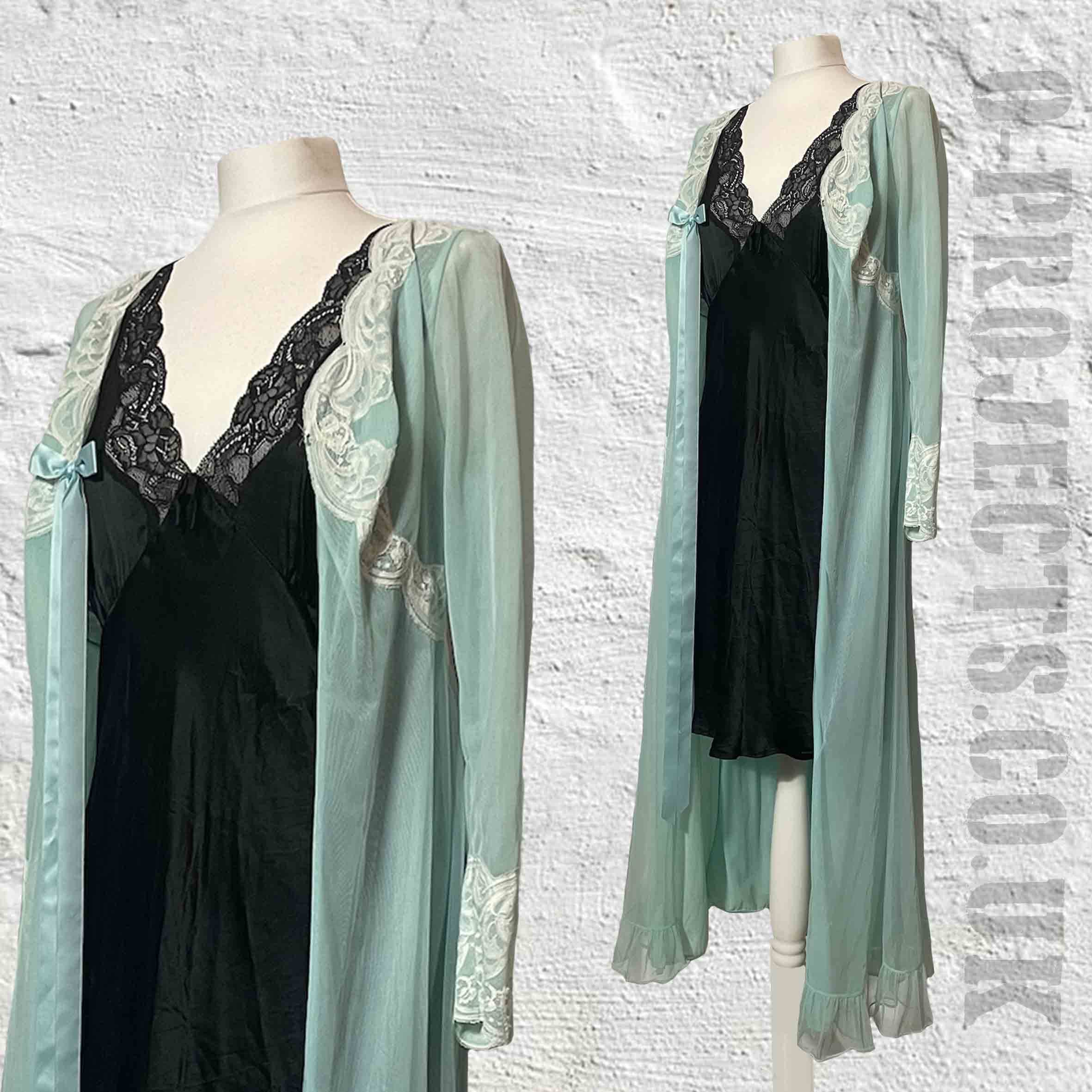 Vintage 1960s Lace Trim Long Peignoir, Boudoir Dressing Robe, Coquette ...