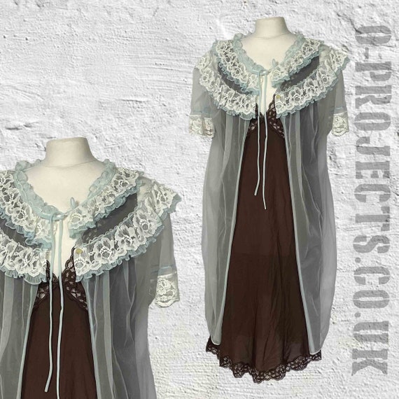 Vintage 1960s, pale blue sheer peignoir, dressing rob… - Gem