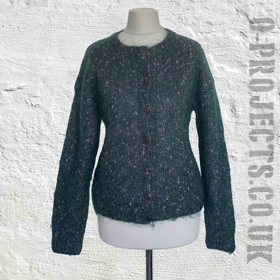 Hand Knitted Small Cardigan 1990s Vintage Green With Pink - Etsy