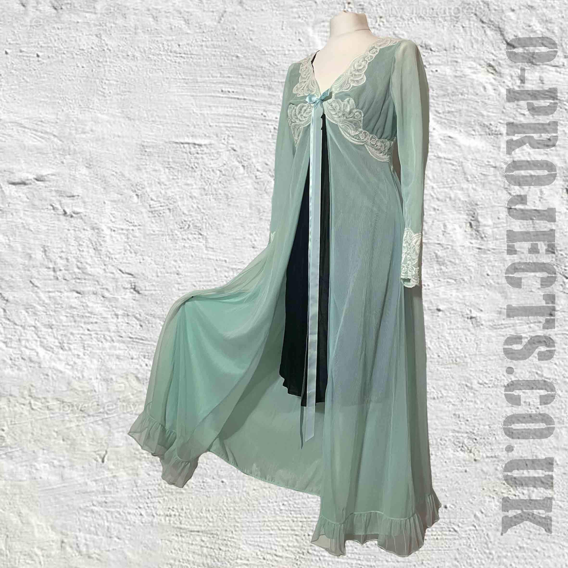 Vintage 1960s Lace Trim Long Peignoir, Boudoir Dressing Robe, Coquette ...