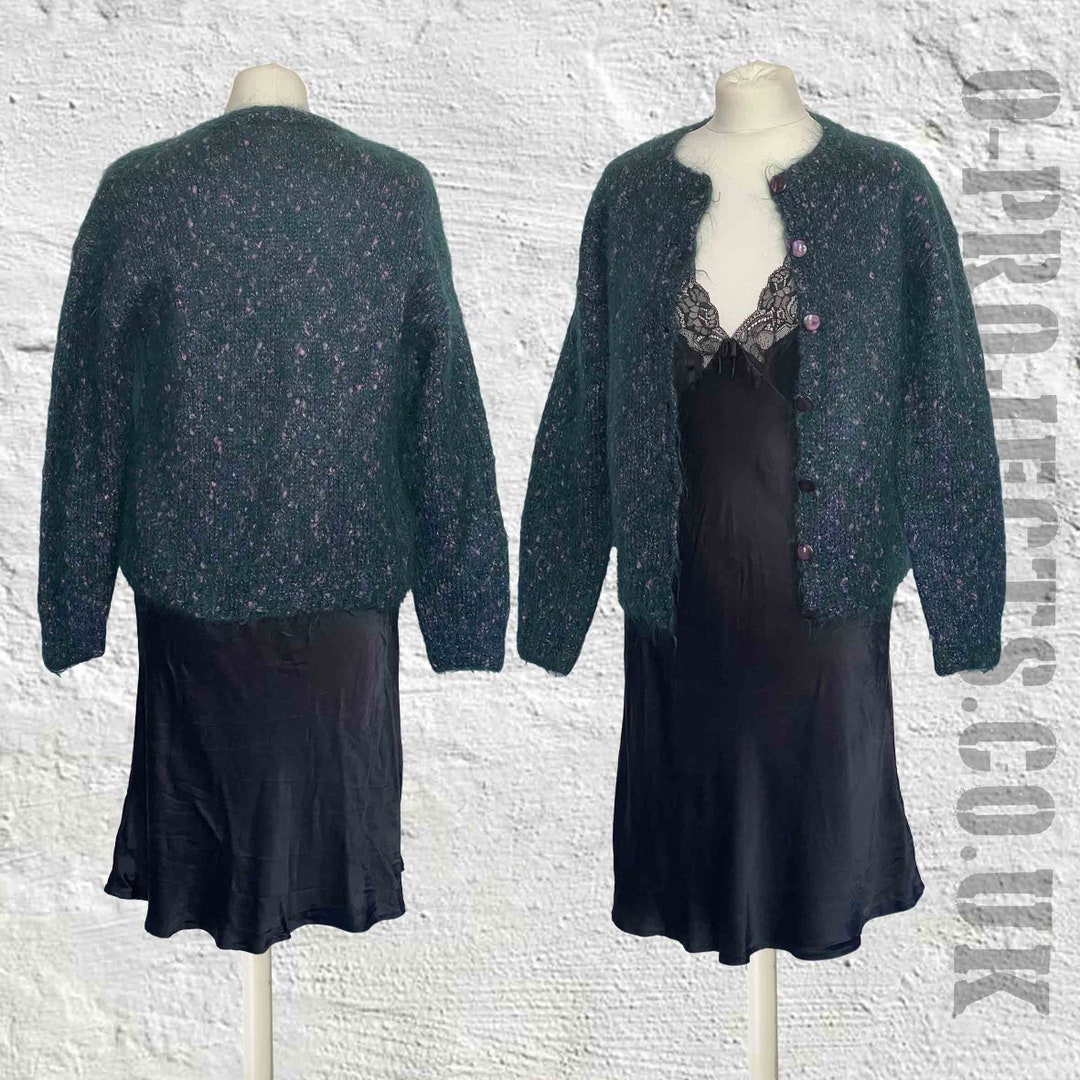 Hand Knitted Small Cardigan 1990s Vintage Green With Pink - Etsy