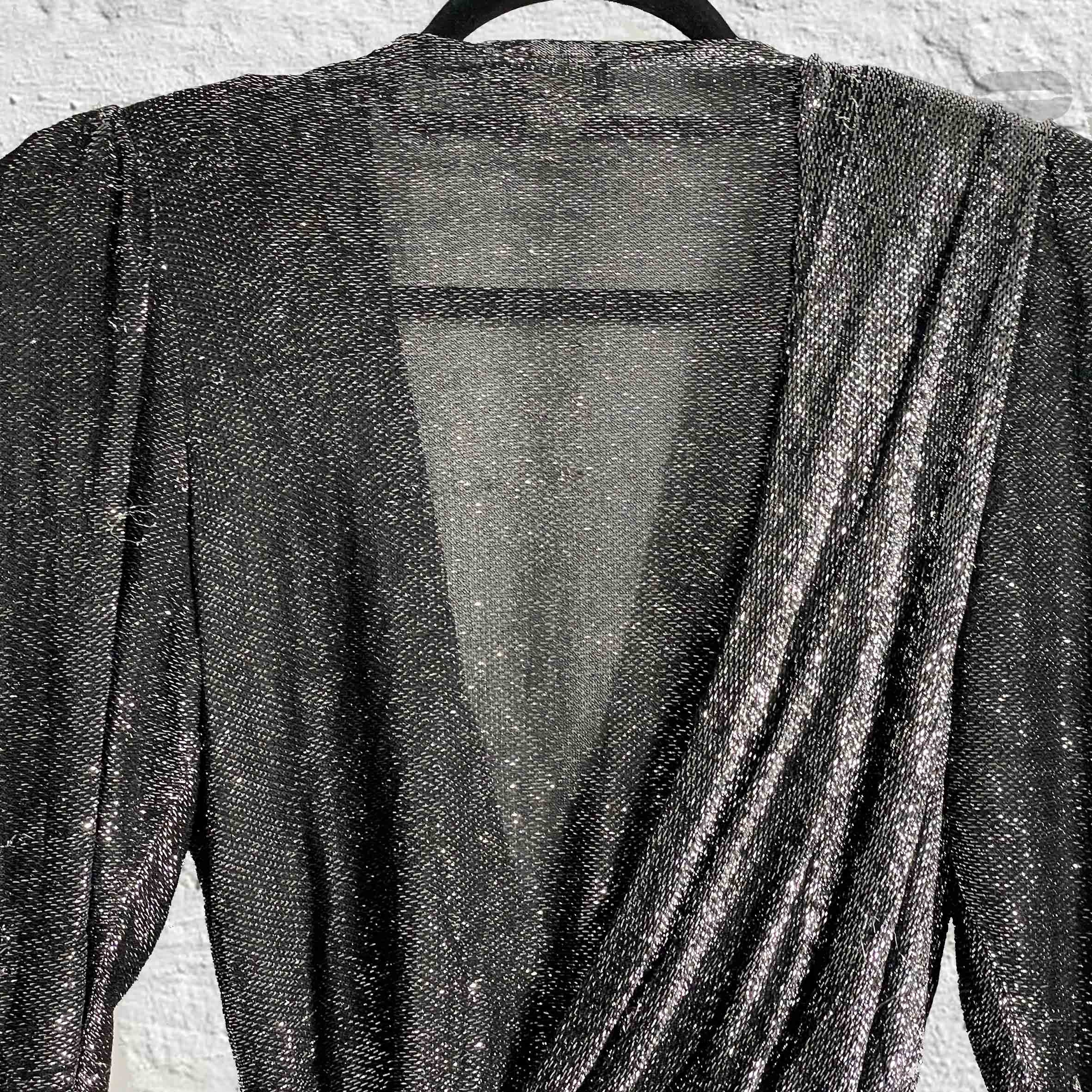 Vintage Circa 1970s 1980s Silver Metallic Wrap Drape Plunge Dress ...