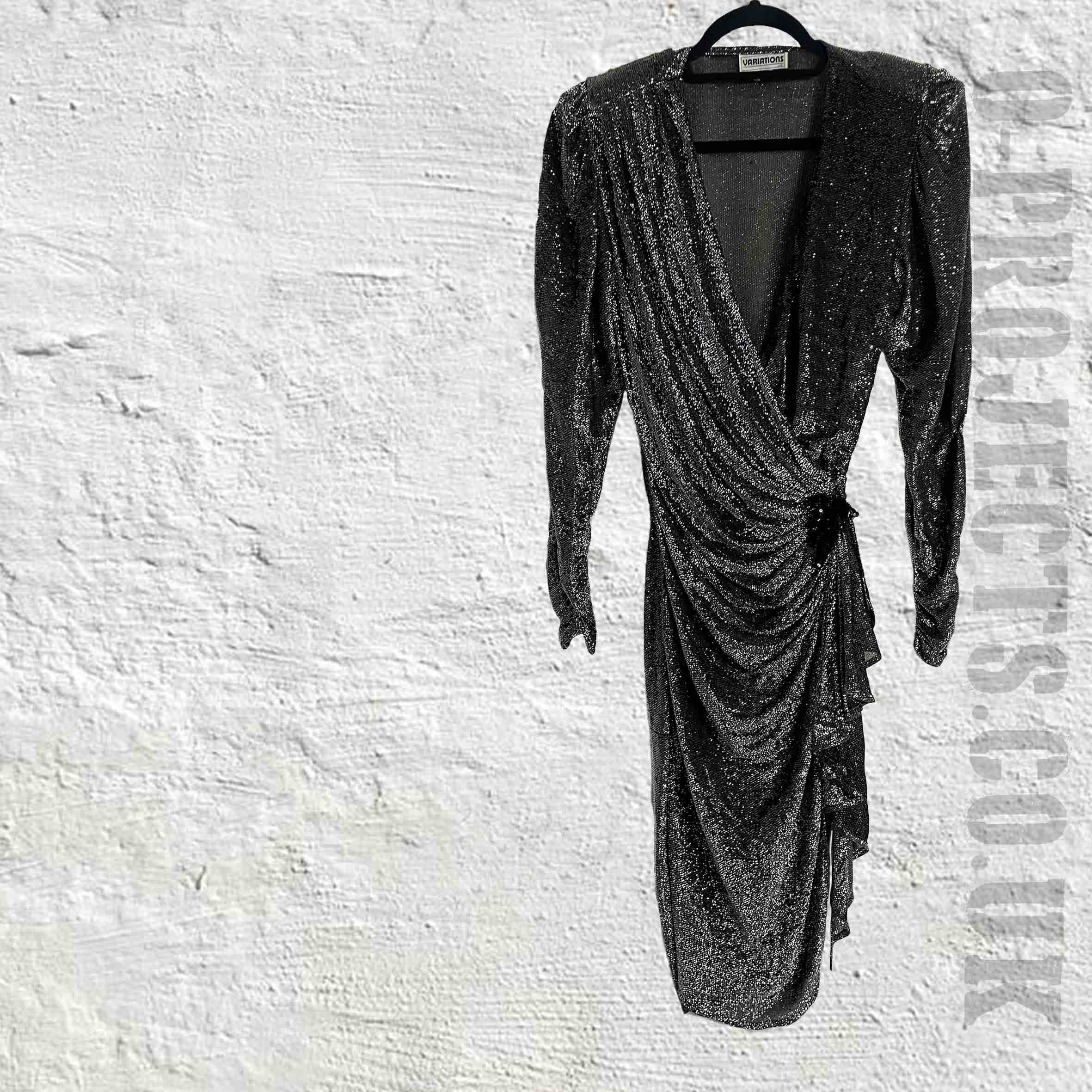 Vintage Circa 1970s 1980s Silver Metallic Wrap Drape Plunge Dress ...