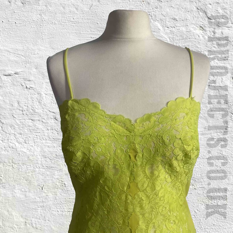 1970s Vintage Lime Yellow Lace Slip Dress, Bright, Strappy, Boho, Pin ...