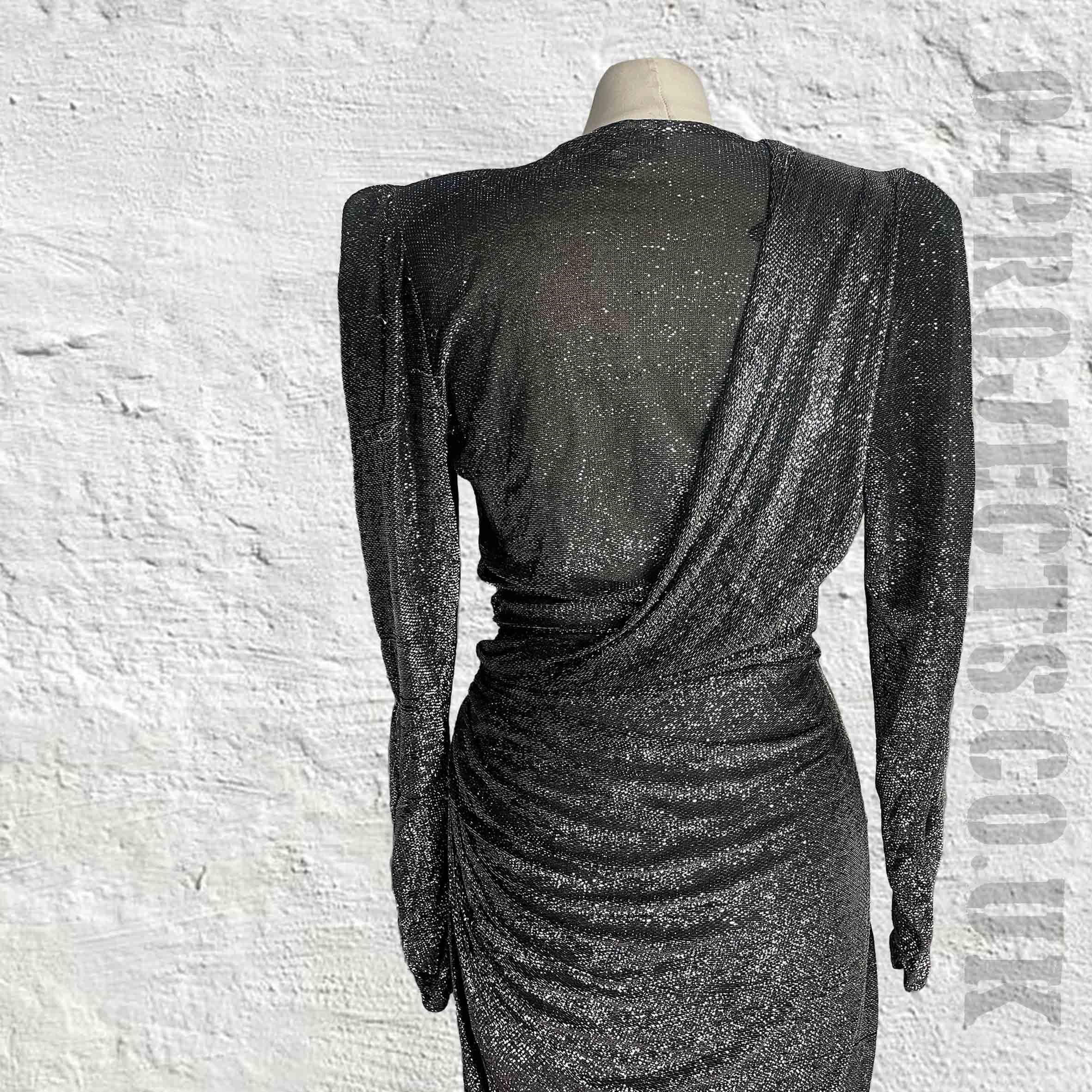 Vintage Circa 1970s 1980s Silver Metallic Wrap Drape Plunge Dress ...