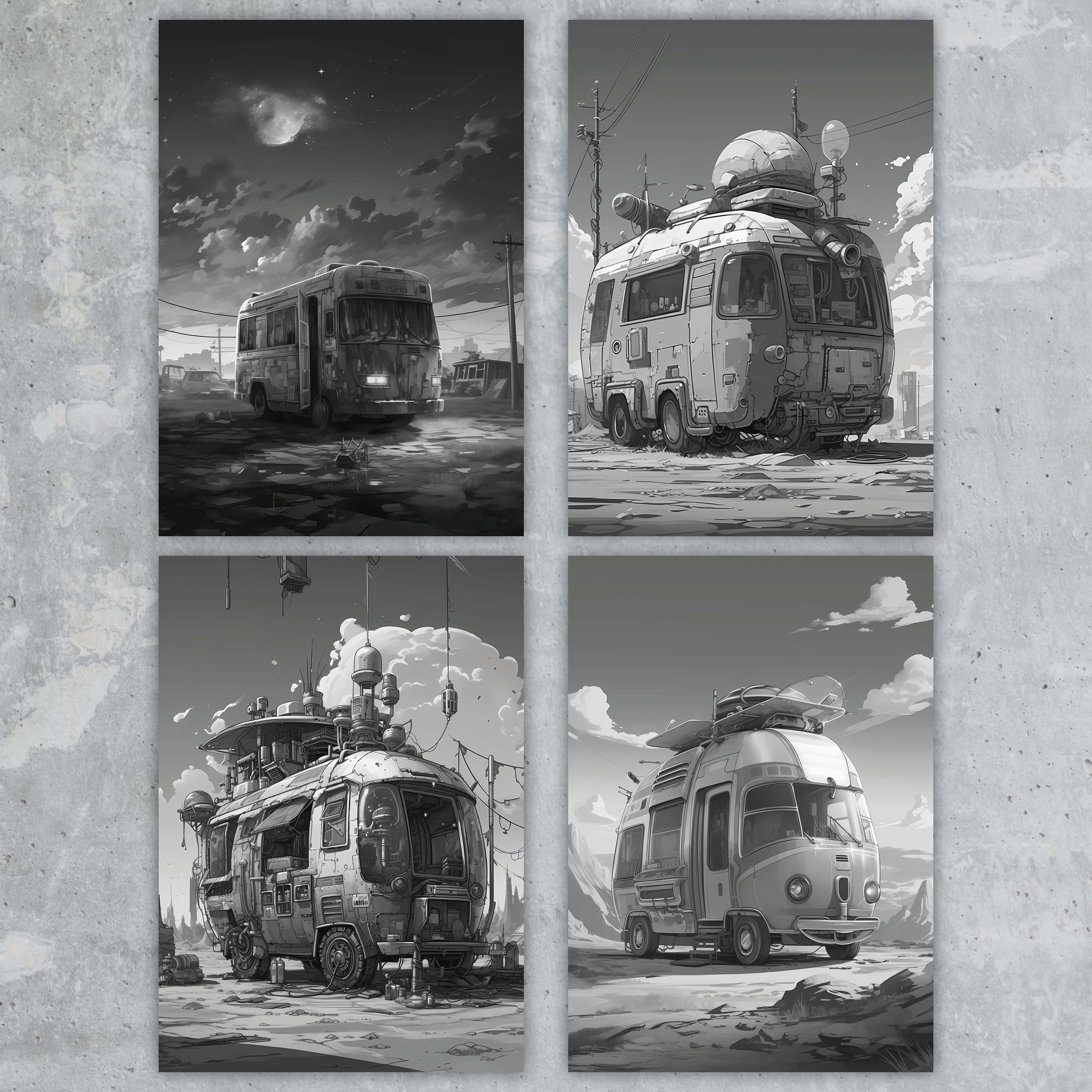 Cyberpunk Camper Life Vol 02 Coloring Pages Futuristic Camper Van ...