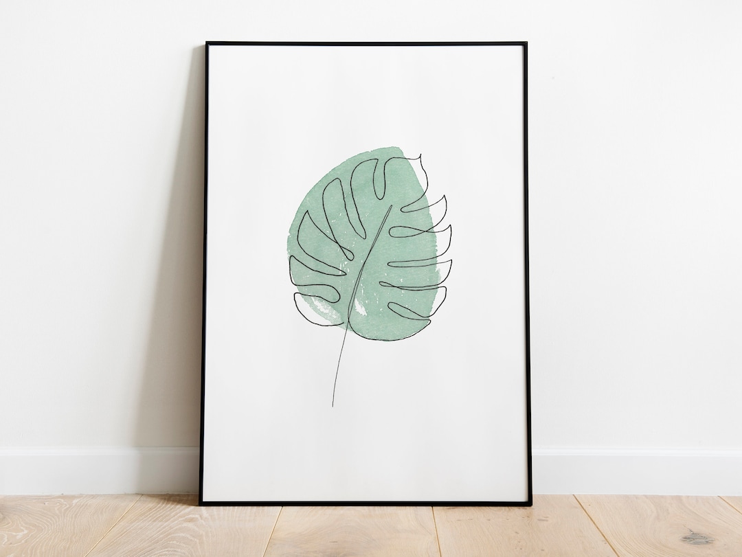 Printable Monstera Leaf Art. Line Art Watercolor Illustration. Monstera ...