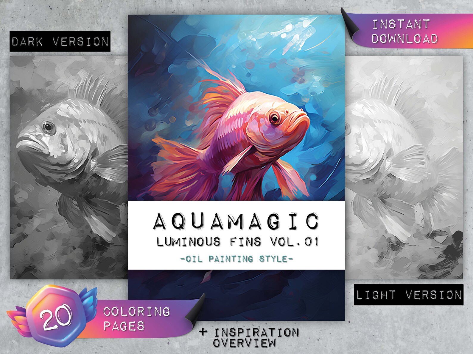Coloring Pages "aqua Magic Luminous Fins Vol. 01" | Fishes Oil Painting ...