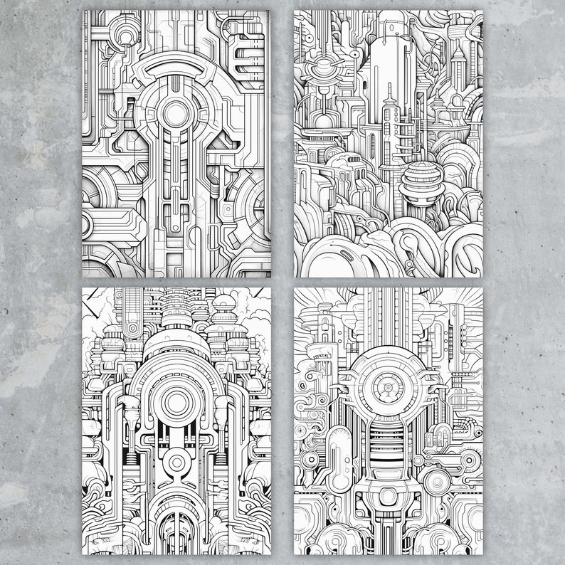 Coloring Pages "cyberpunk Complex-city Structures Vol. 01" | Abstract ...