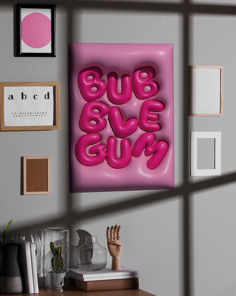Bubble Gum Wall Art | 3D Looks | Digital Download | Printable | Mural ...