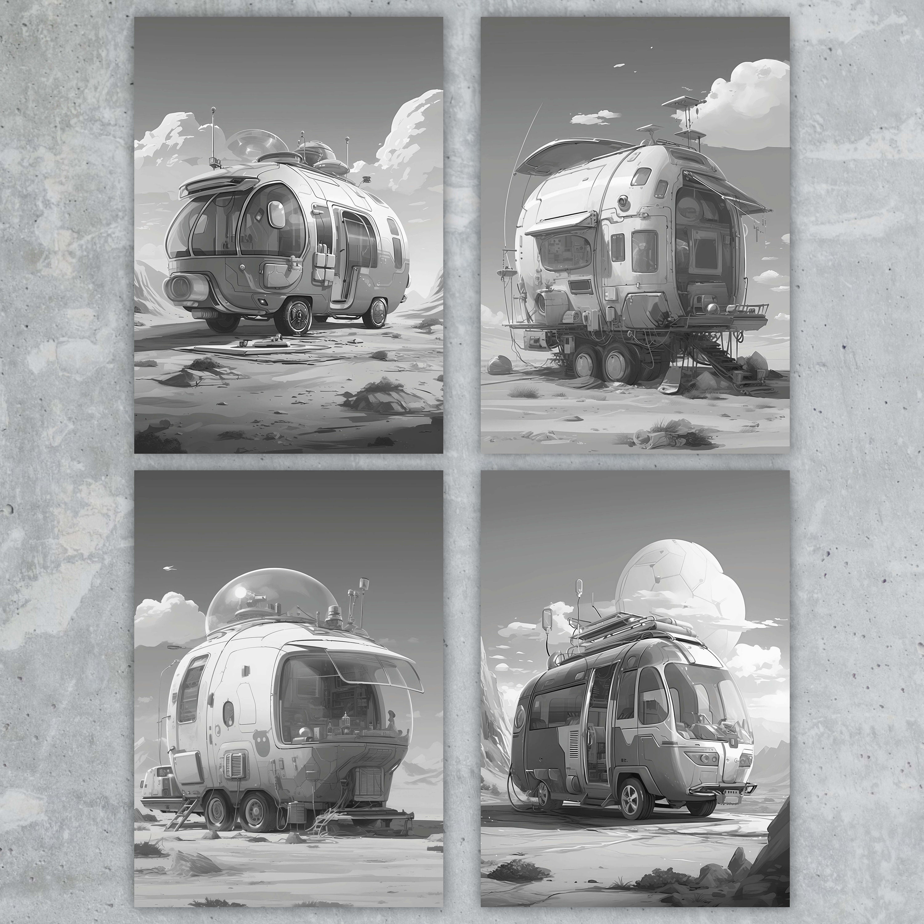 Coloring Pages "cyberpunk Camper Life Vol. 02" | Futuristic Camper Van ...