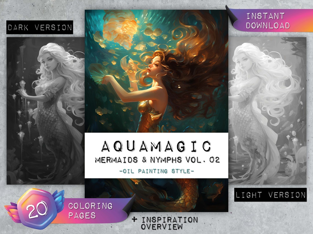 Coloring Pages "aqua Magic Mermaids & Nymphs Vol. 02" | Woman in Oil Painting Style | Coloring ...