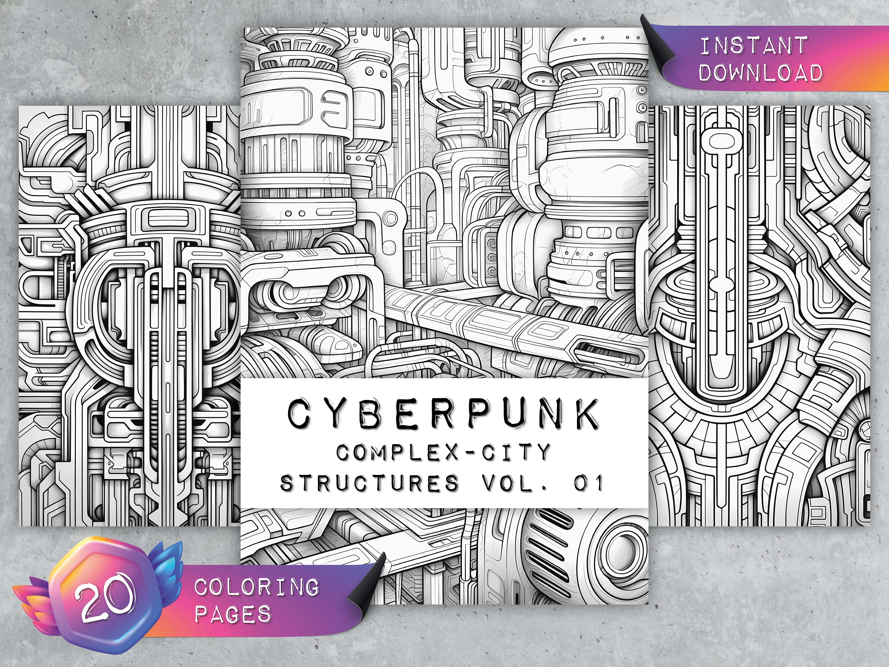 Coloring Pages cyberpunk Complex-city Structures Vol. 01 Abstract ...