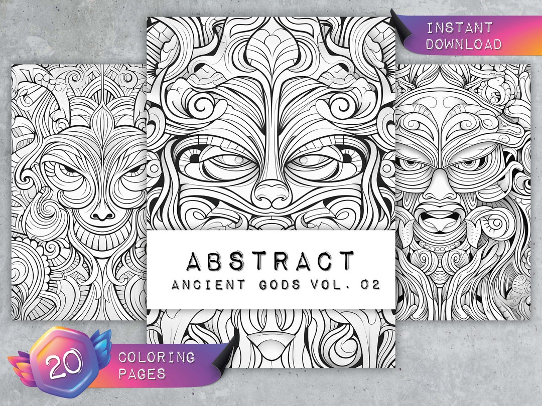 Coloring Pages "abstracts - Ancient Gods Vol. 02" | Faces Relief Mayan ...
