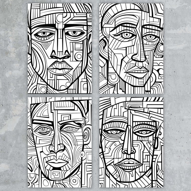 Coloring Pages "abstracts - Simple Portraits Vol. 02" | Faces ...