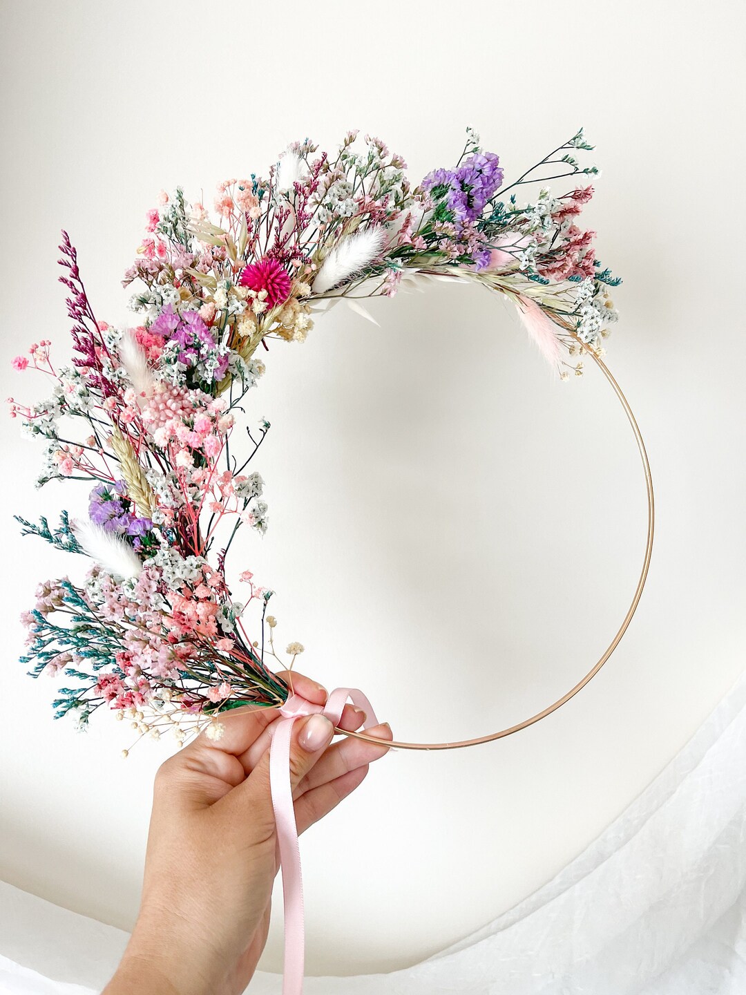 Natural 10 Boho Natural Floral Dried Flowers Hoop, Natural Wall Decor ...