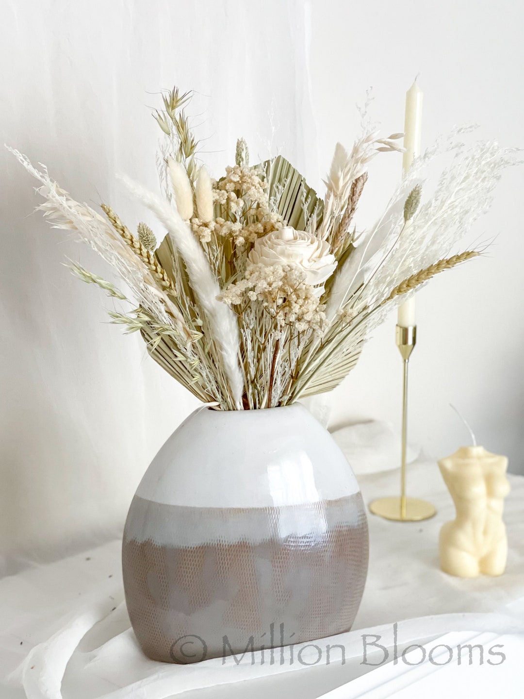 Boho Natural Neutral Colors Dried Flowers Bouquet Arrangement, Baby ...