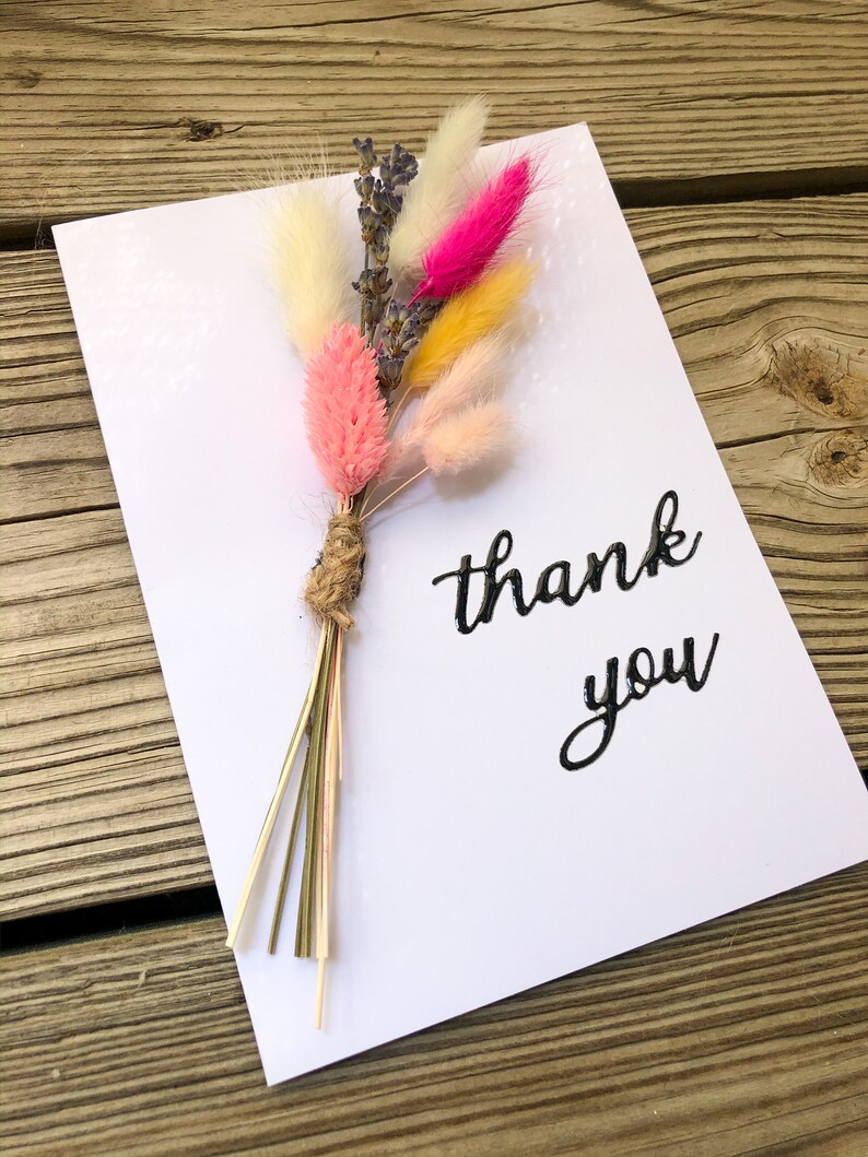 Thank You Natural Card Dried Flowers Handmade Card Lavender | Etsy